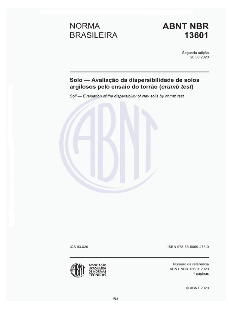 NBR 13601 - 2020 - Solo - Avaliação Da Dispersibilidade de Solos ...