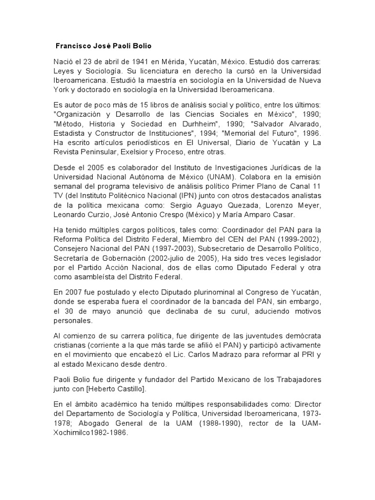Francisco José Paoli Bolio: Trayectoria y Aportaciones | PDF ...