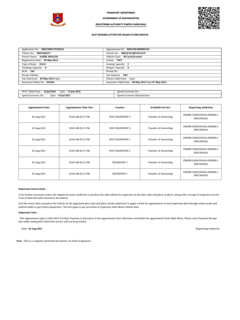 VAHAN 4.0 (Online Appointment) | PDF | Transport | Vehicles