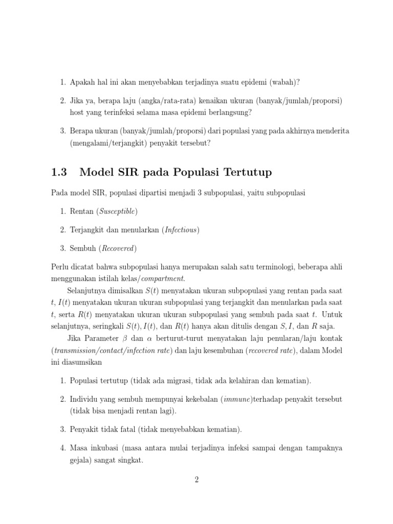 Model SIR dalam Epidemiologi Penyakit | PDF