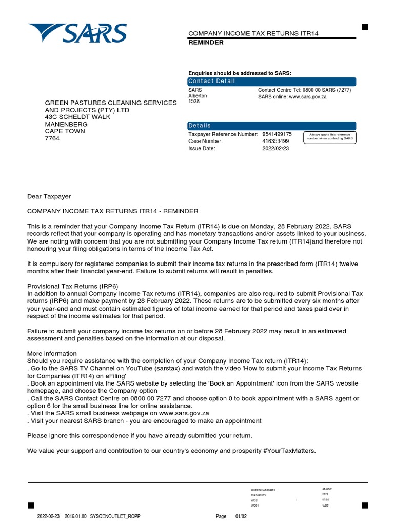 Reminder: Enquiries Should Be Addressed To SARS | PDF | Taxes | Tax ...