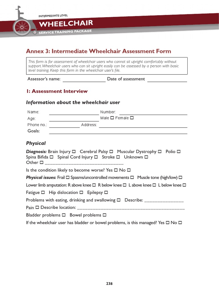 Wheelchair: Annex 3: Intermediate Wheelchair Assessment Form | PDF ...
