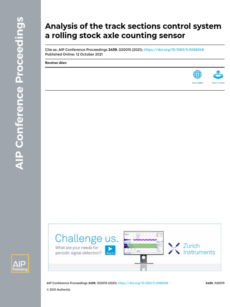 Analysis of The Track Sections Control System A Rolling Stock Axle ...