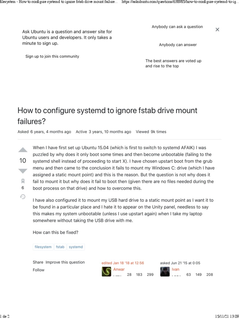 Filesystem - How To Configure Systemd To Ignore Fstab Drive Mount Failures? - Ask Ubuntu | PDF ...