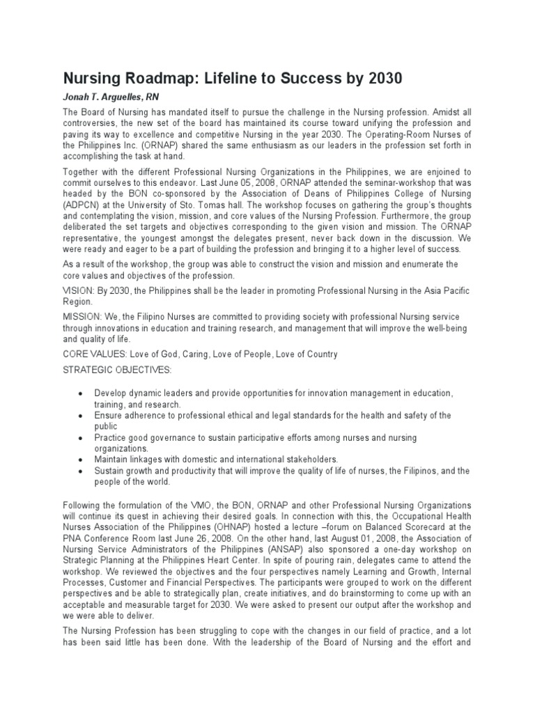 Nursing Roadmap: Lifeline To Success by 2030: Jonah T. Arguelles, RN ...