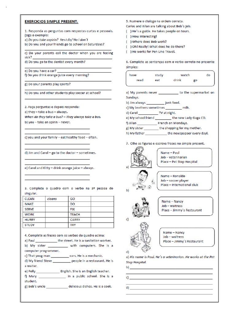 Atividade Simple Present 2 | PDF