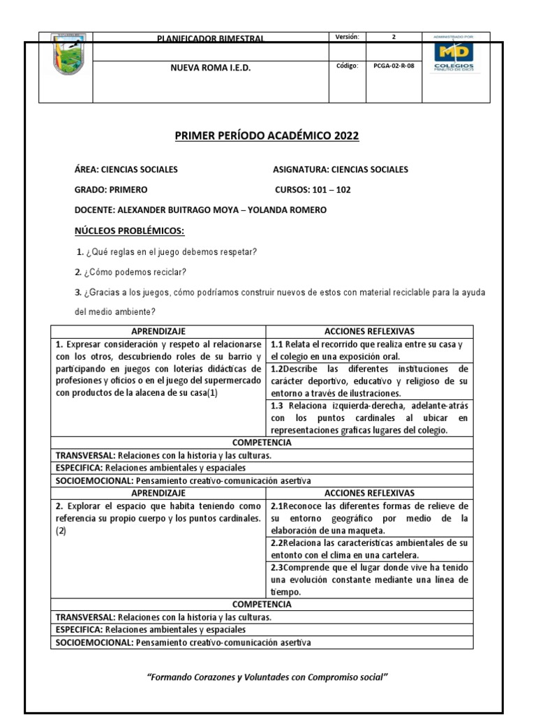 Planificador Bimestral Ciencias Sociales 1° | PDF | Maestros | Evaluación