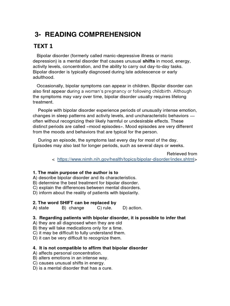 3 - Verbal Reading Comprehension | PDF | Bipolar Disorder | Mental Disorder