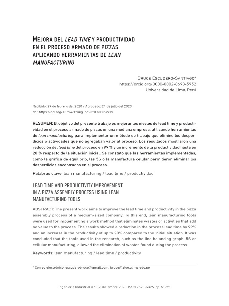 Mejora Del Lead Time y Productividad en El Proceso Armado de Pizzas ...