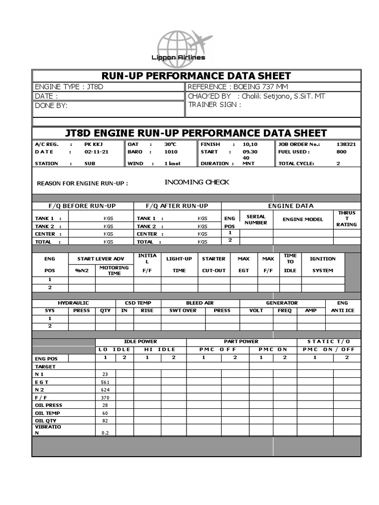 JT8D Engine Run-Up Performance Data | PDF | Engines | Vehicles