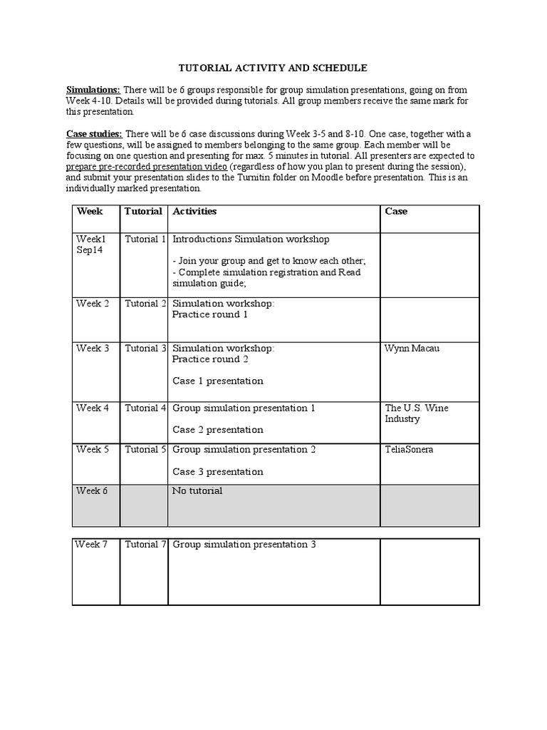 Tutorial Activities and Schedule | PDF