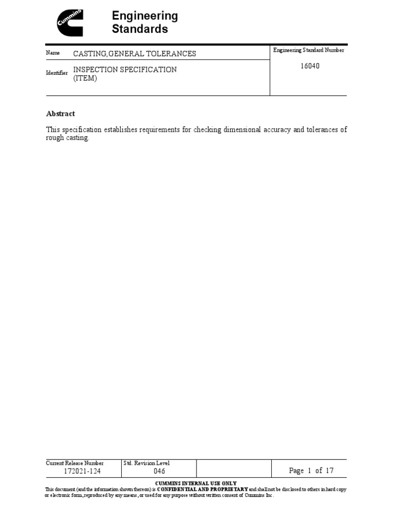 046 Casting Tolerances | PDF | Engineering Tolerance | Casting (Metalworking)