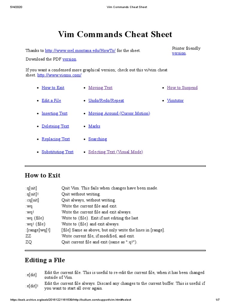 Vim Commands Cheat Sheet | PDF | System Software | Computer Science