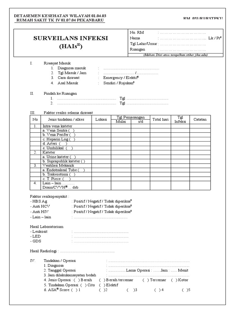 RM 31 Form Surveilans Infeksi (Hais) | PDF