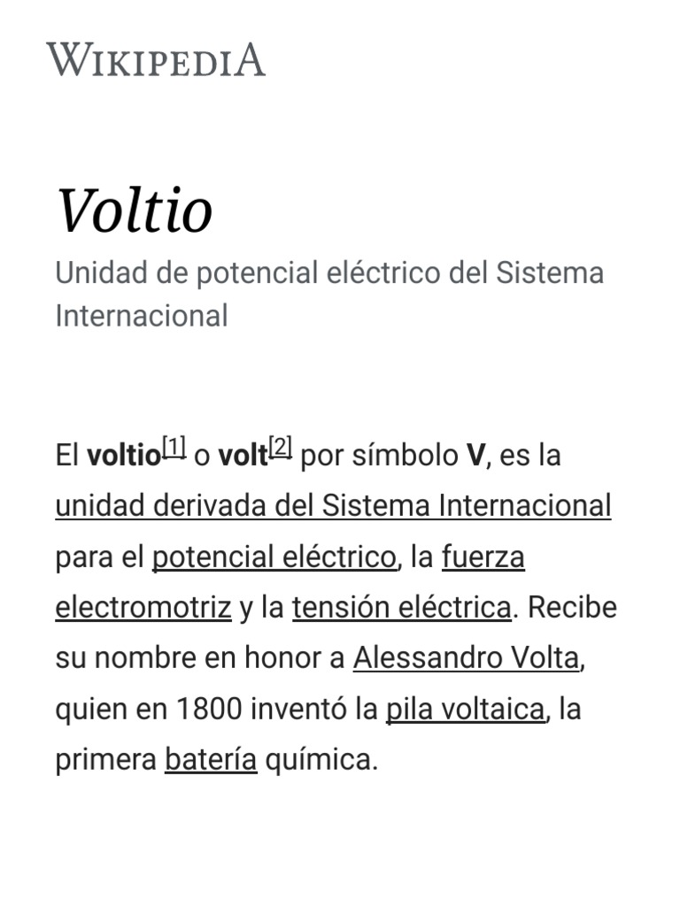Voltio - Wikipedia, La Enciclopedia Libre | PDF | Voltio | Electricidad