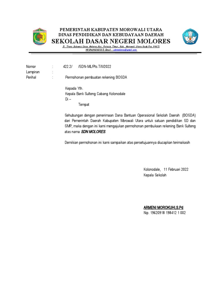 Contoh Surat Permohonan BOSDA | PDF