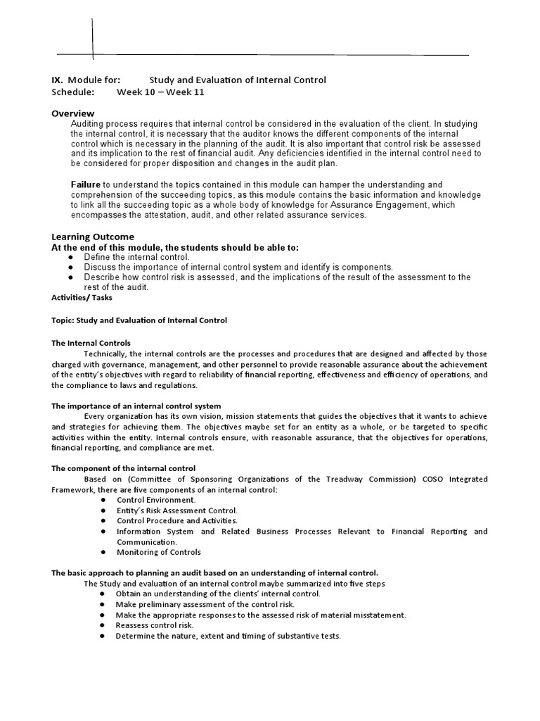Module For Evaluation of Internal Control | Download Free PDF ...