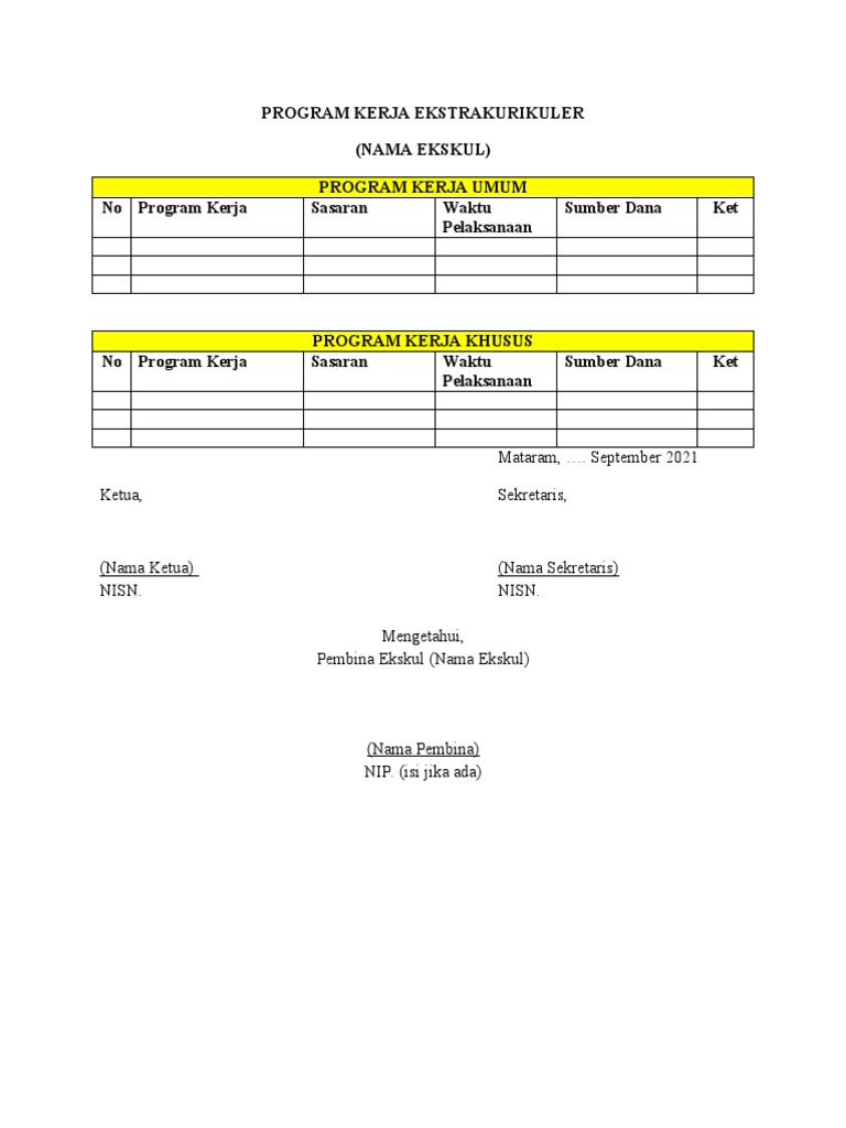 Format Program Kerja Ekstrakurikuler | PDF