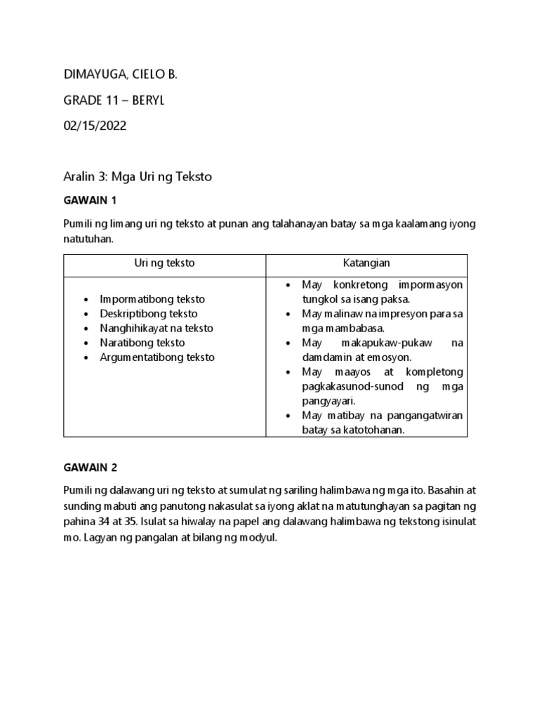 Pagbasa at Pagsusuri Modyul 3 | PDF
