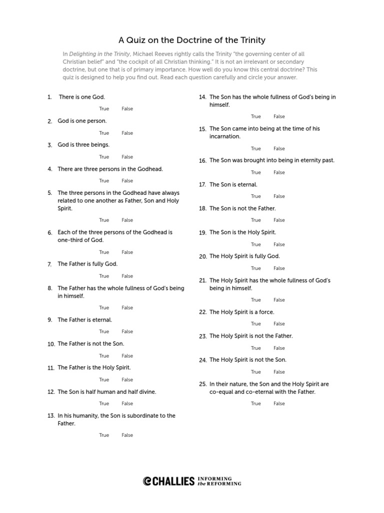 A Quiz On The Doctrine of The Trinity | PDF | God The Father | Trinity