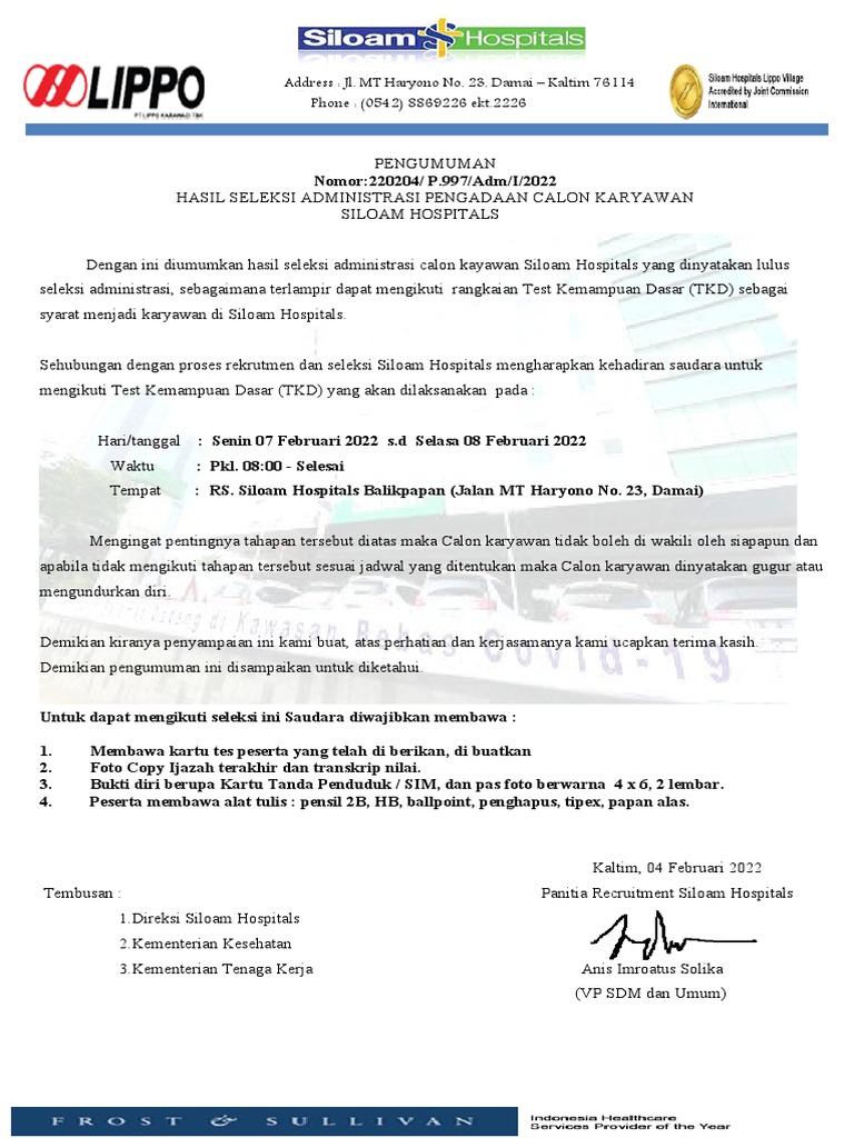 Surat Interview Rs - Siloam Hospitals-1 | PDF