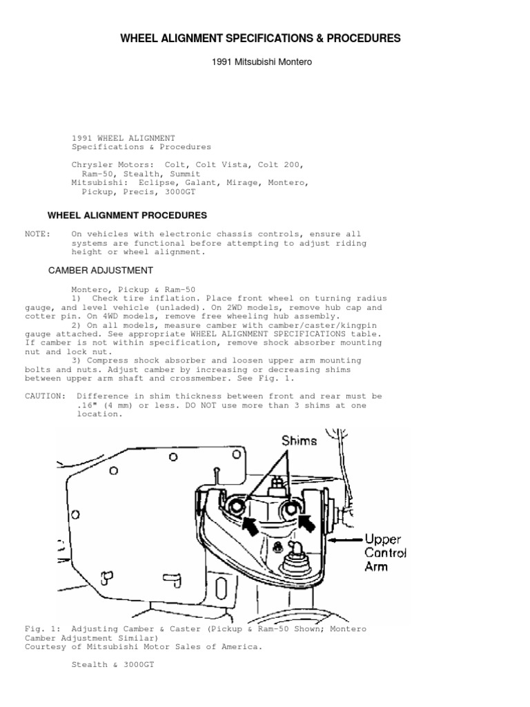 Wheel Alignment Specifications and Procedrues | PDF | Vehicles | Land ...