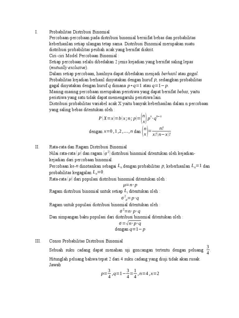 Distribusi Binomial: Rata-rata & Peluang | PDF