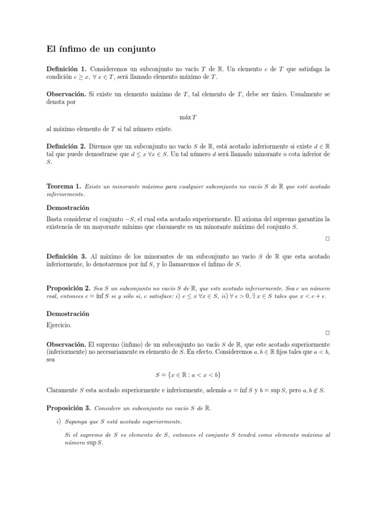Definición y propiedades del ínfimo en R | PDF | Intervalo (Matemáticas ...