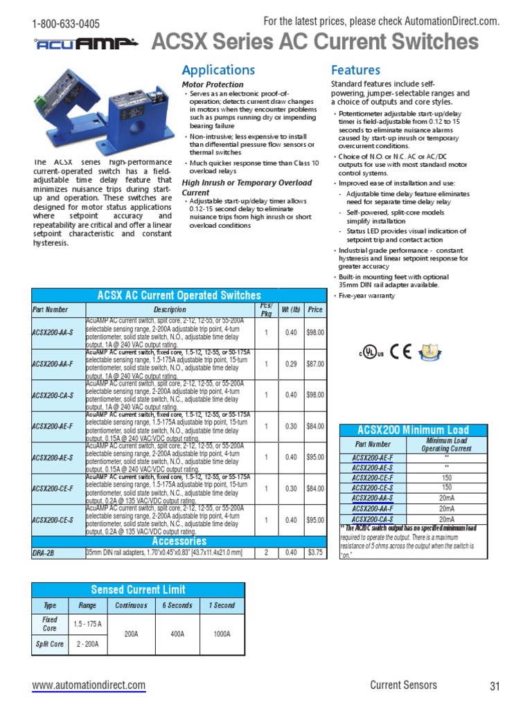 ACSX Series AC Current Switches: Applications Features | Download Free ...