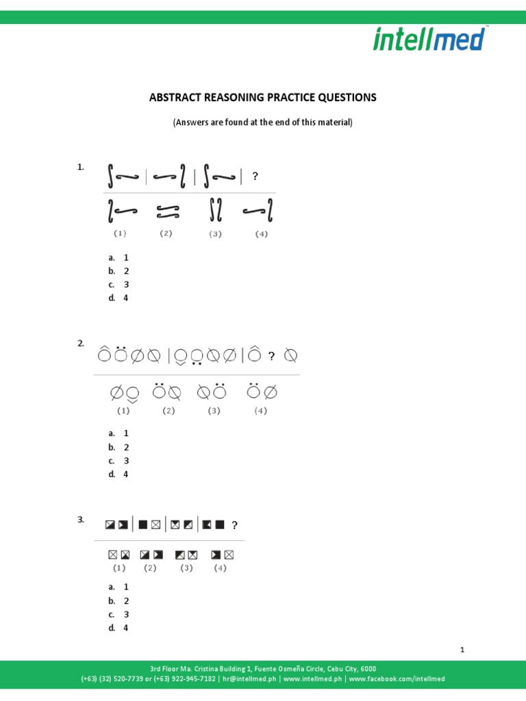 Abstract Reasoning Practice Questions: (Answers Are Found at The End of ...