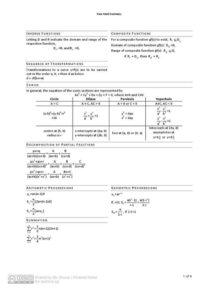 I F C F: Pure Math Summary | PDF | Integral | Plane (Geometry)