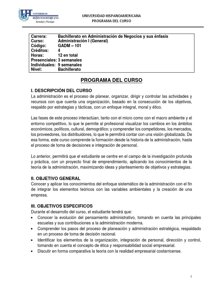 Programa Administracion I | PDF | Planificación | Toma de decisiones