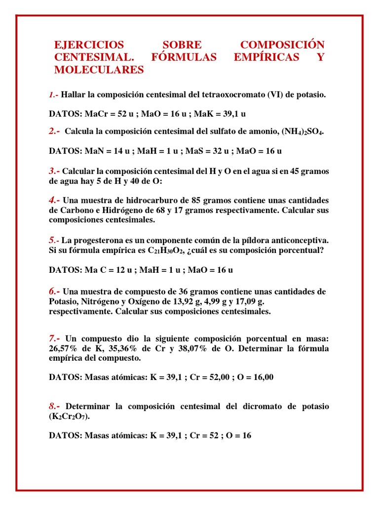 10-5 Ejercicios de Formulas | PDF