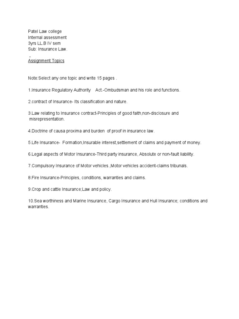 Insurance Law Assignment | PDF