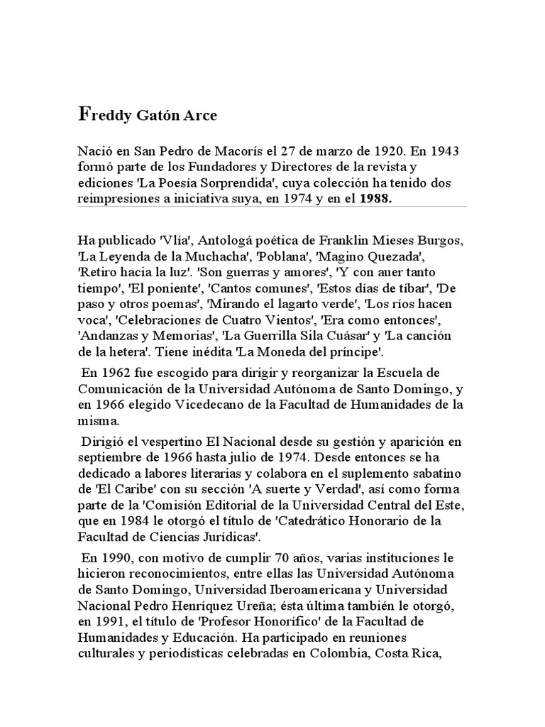 Poemas y legado de Freddy Gatón Arce | PDF | Universidad