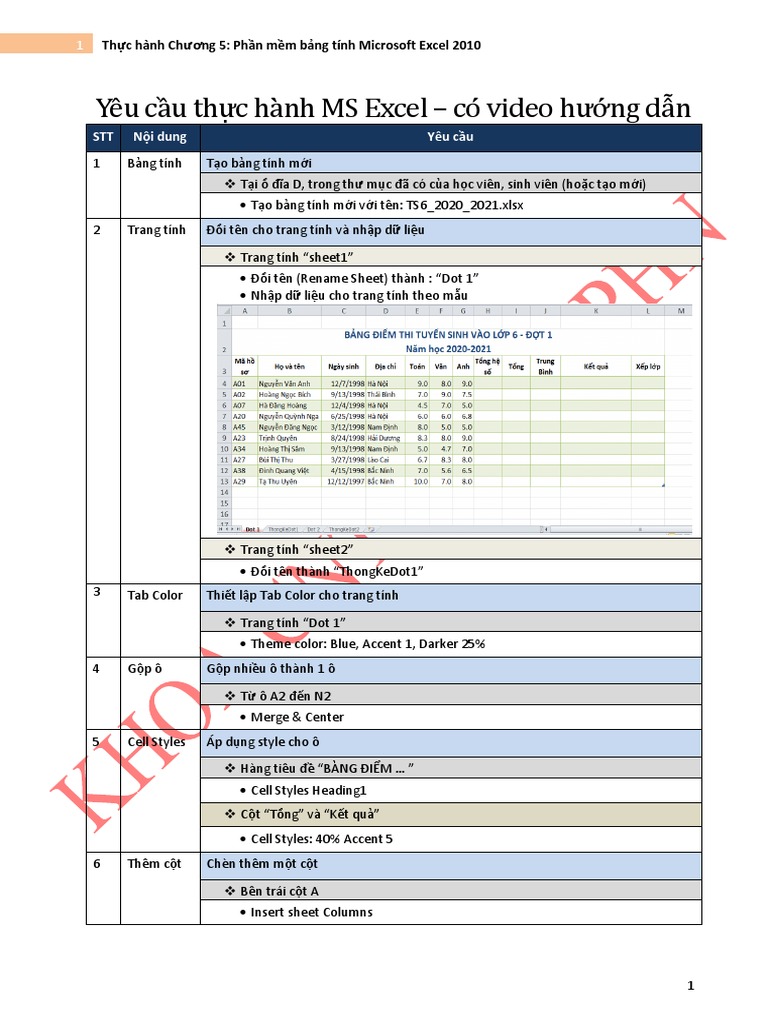 C5 - BTExcel Co Huong Dan - YeuCau | PDF
