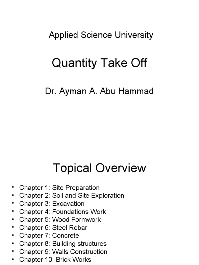 Quantity Take Off: Applied Science University | PDF | Foundation ...