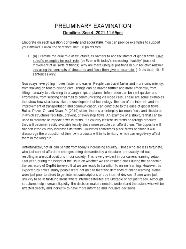 SOCS103 Prelim Exam Essay | PDF | Multinational Corporation | Economic ...