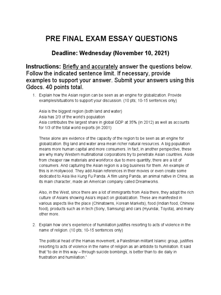 SOCS 103 Prefinal Exam Essay | PDF | Globalization | Civilization