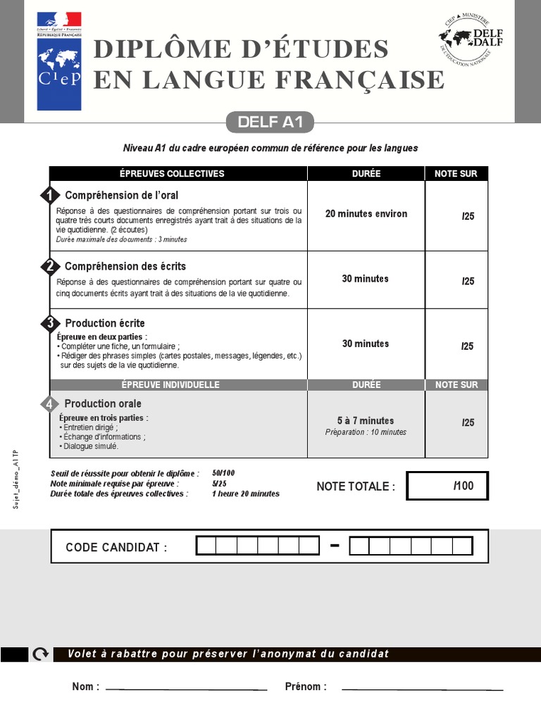 Exemple Examen A1 Adulte Delf | PDF
