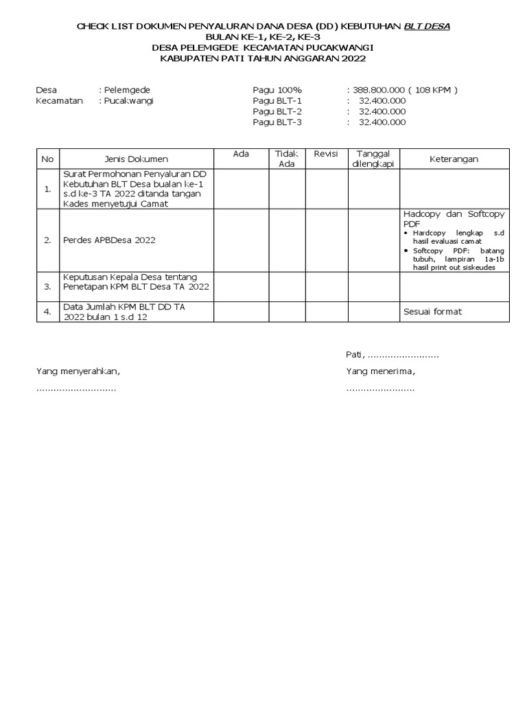 Draft - Check List - DD BLT 2022 | PDF