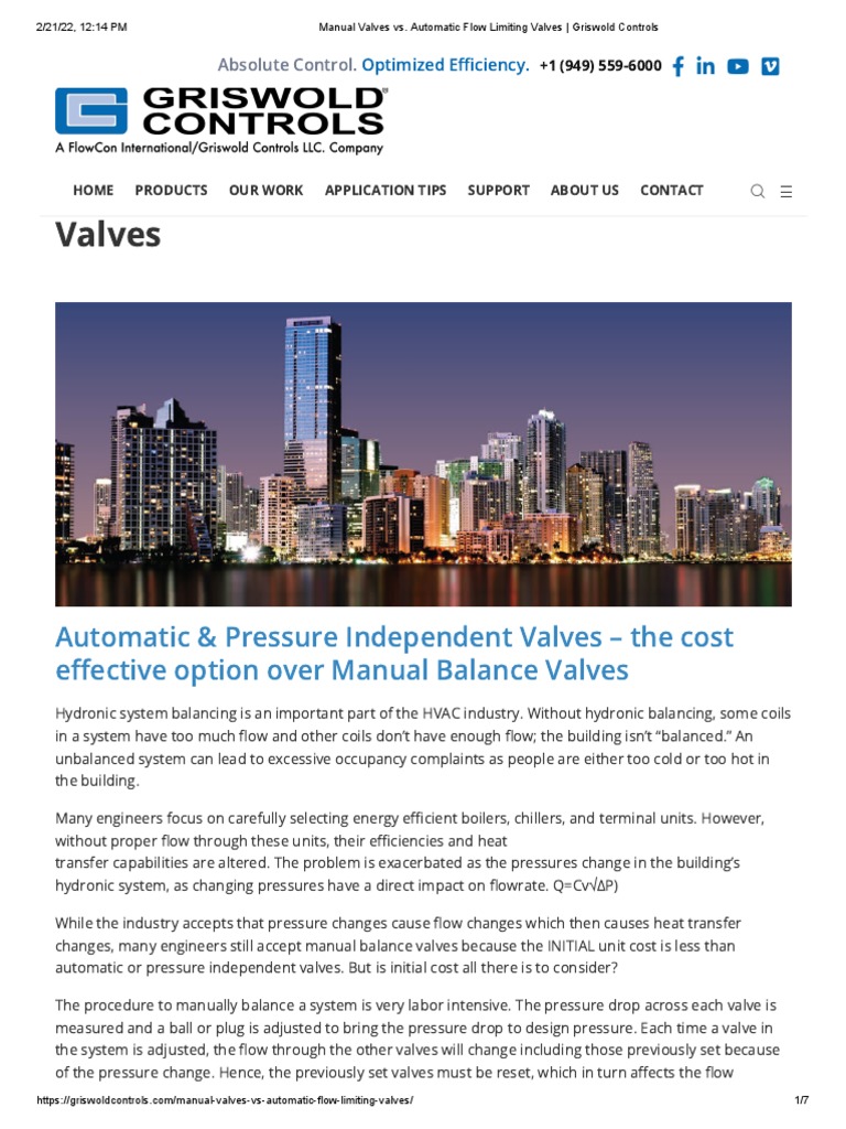 Manual Valves vs. Automatic Flow Limiting Valves - Griswold Controls ...