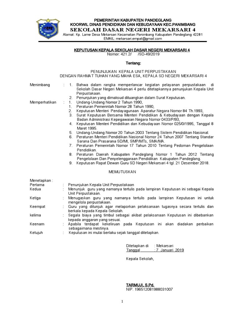 SK Pengelola Perpustakaan | PDF