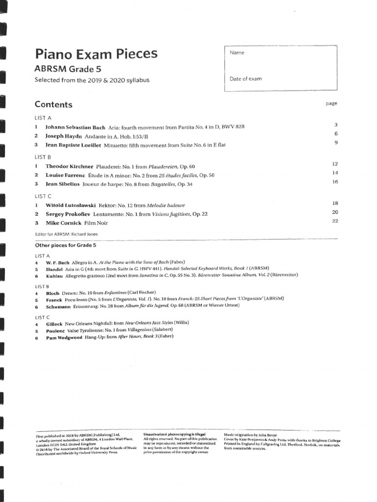 19-20 Grade 5 ABRSM Piano Exam Pieces | PDF