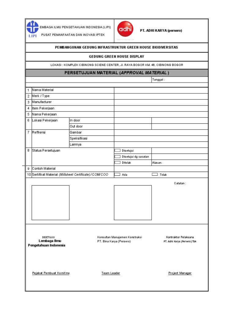 02 Form Persetujuan Material Adhi | PDF