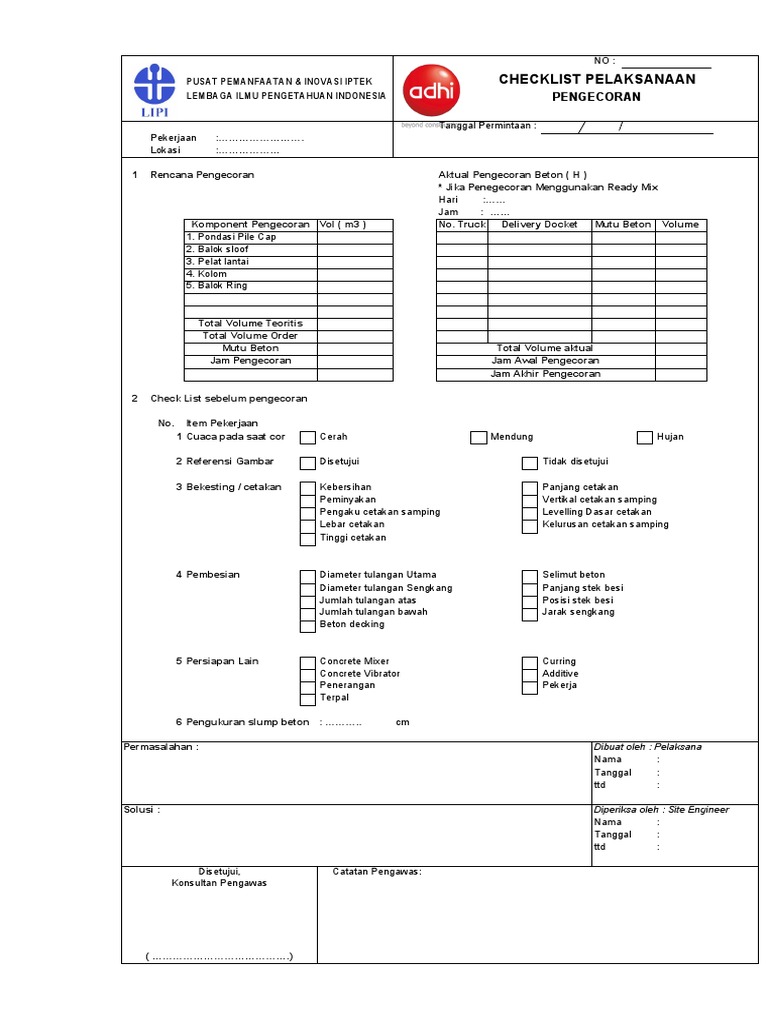 04 FORM-Checklist-Pengecoran | PDF