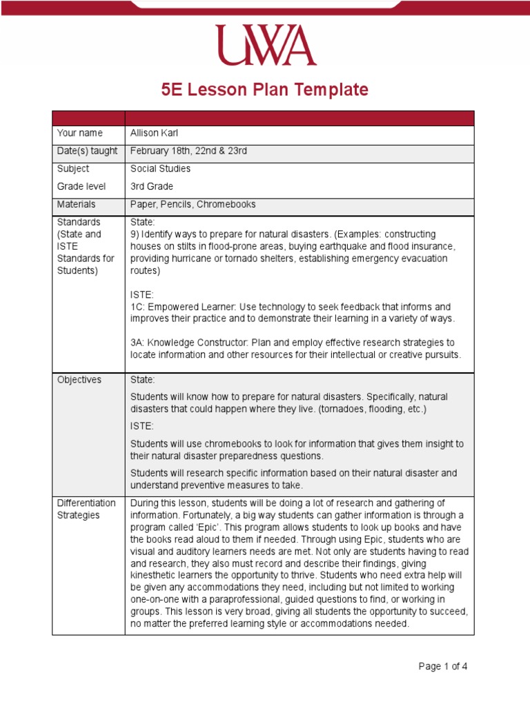 5E Lesson Plan Template | PDF | Learning | Educational Assessment
