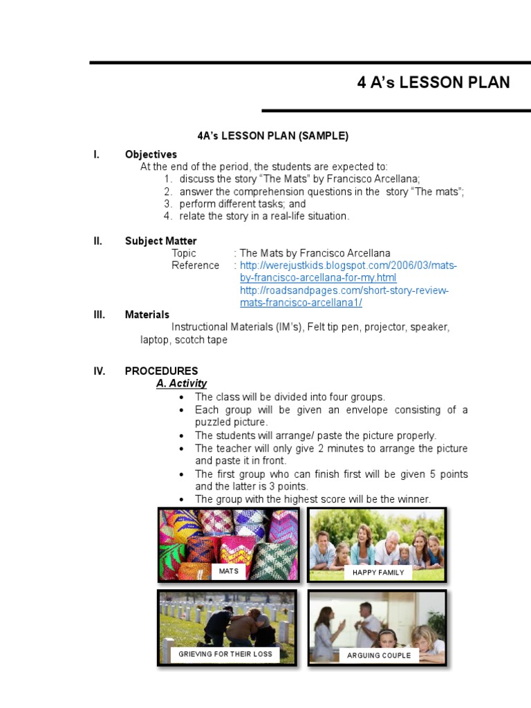 4as Lesson Plan Sample I Objectives Pdf Lesson Plan Learning