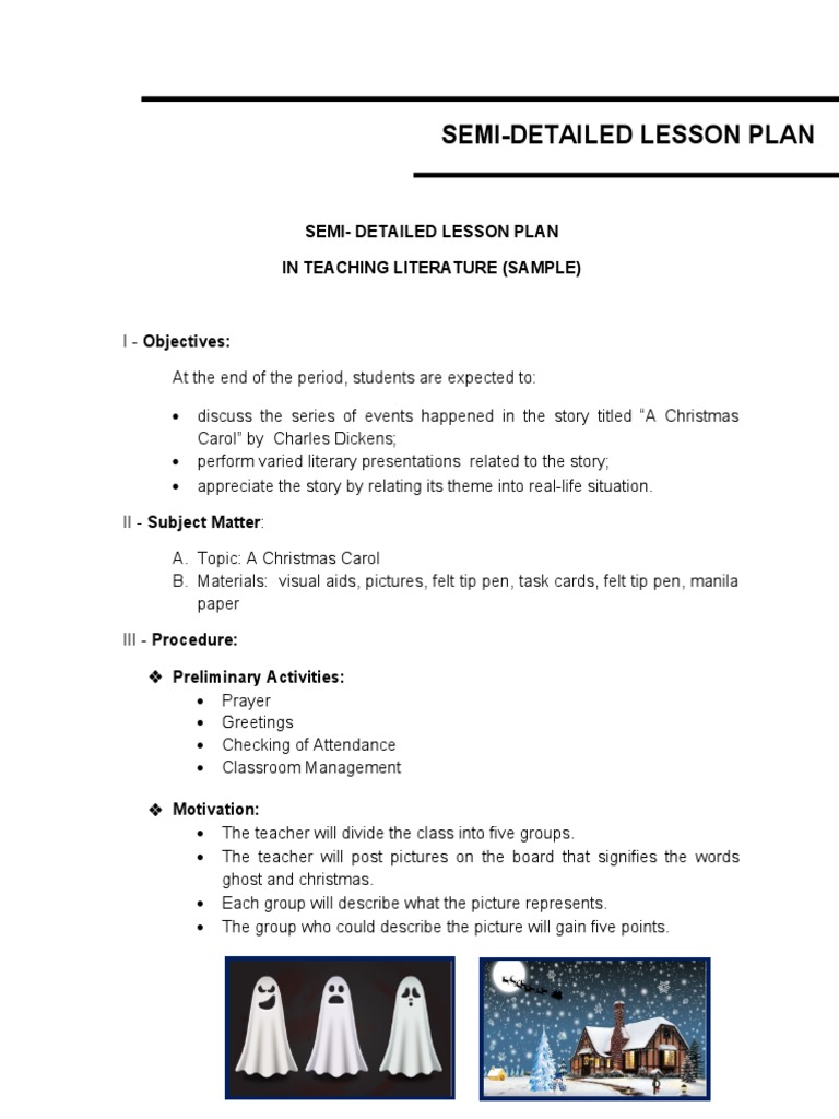 Semi-Detailed Lesson Plan | PDF | Ebenezer Scrooge | A Christmas Carol