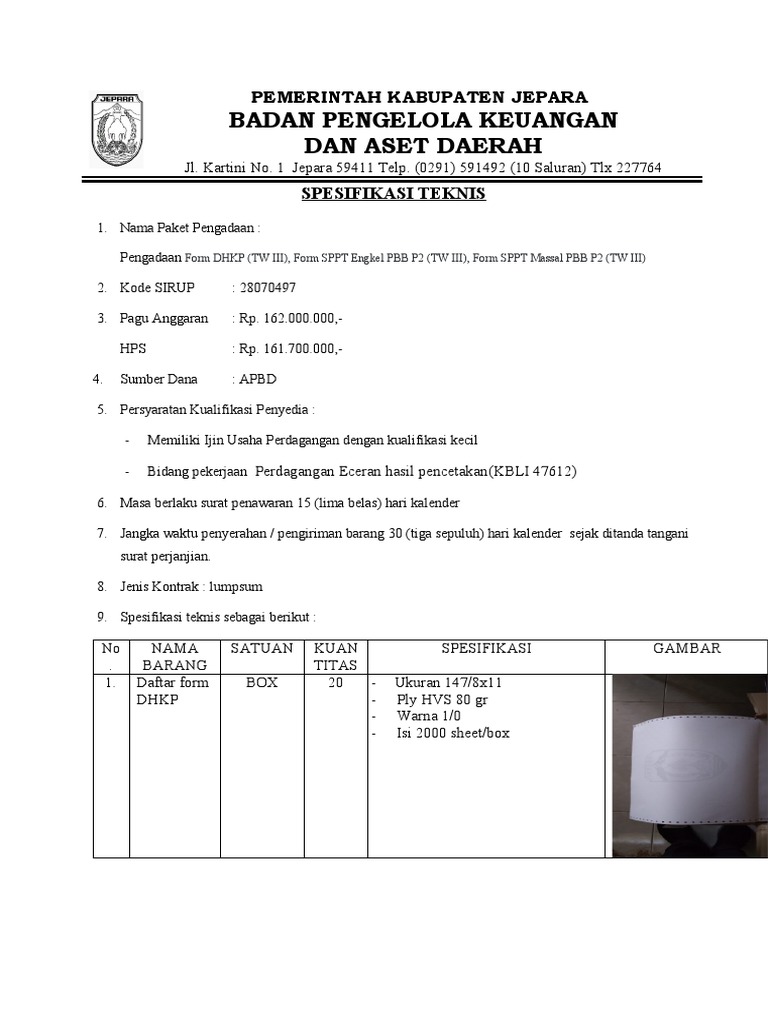 Spek Teknis Cetak SPPT | PDF